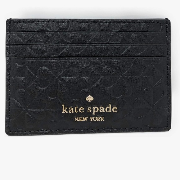 kate spade | Accessories | Nwt Kate Spade Black Embossed Card Holder ...
